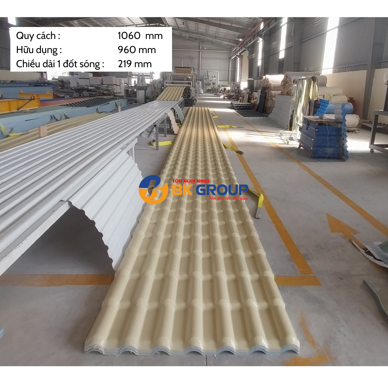 Ngói Nhựa ASA/PVC 7 Sóng A8 - Vàng kem